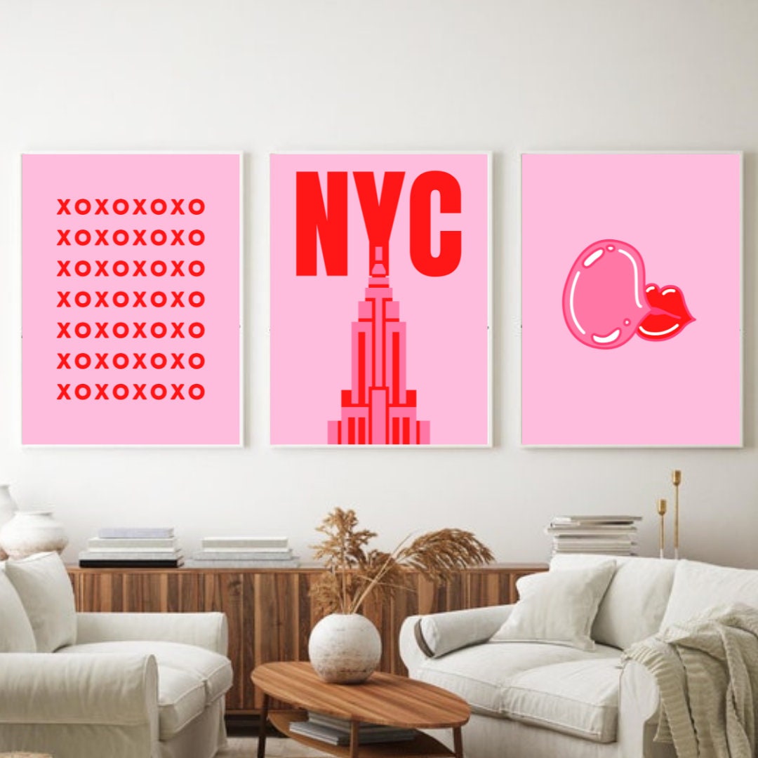 Set of 3 Pink Wall Art Nyc Poster Pink Posters Pink Wall - Etsy