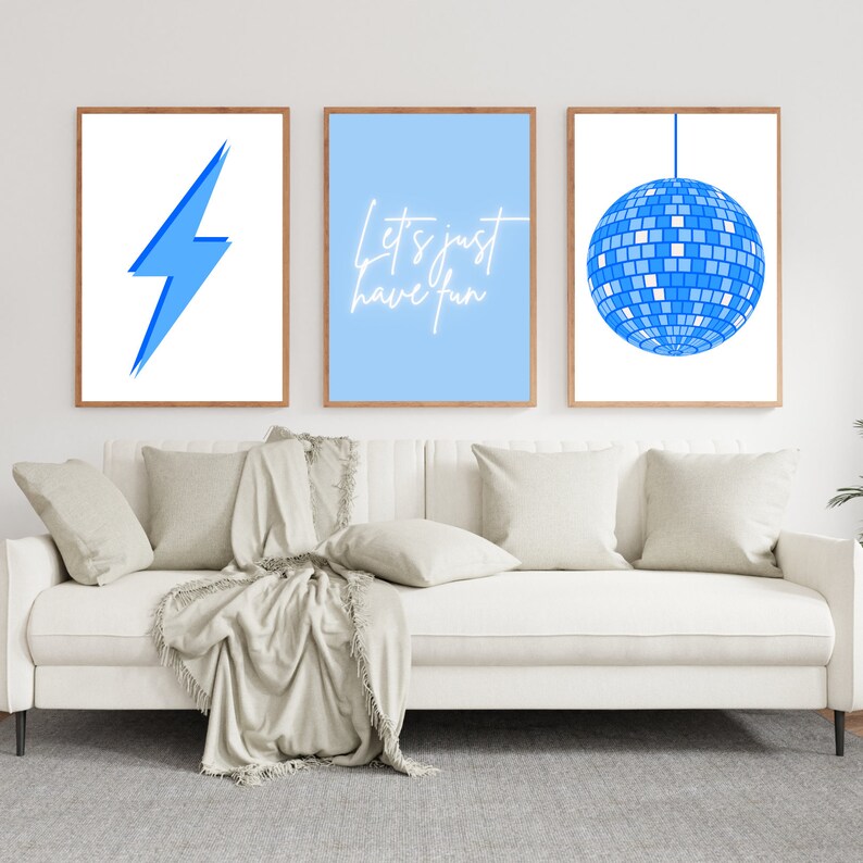 Blue Wall Art Set Set of 3 Trendy Wall Art Dorm Room Decor - Etsy