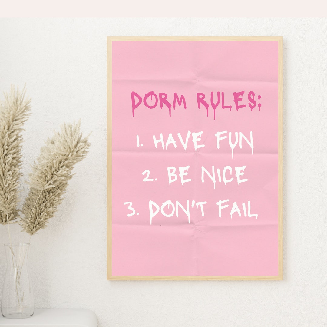 Dorm Rules Poster, Pink Wall Art, House Rules Poster, Trendy Poster ...