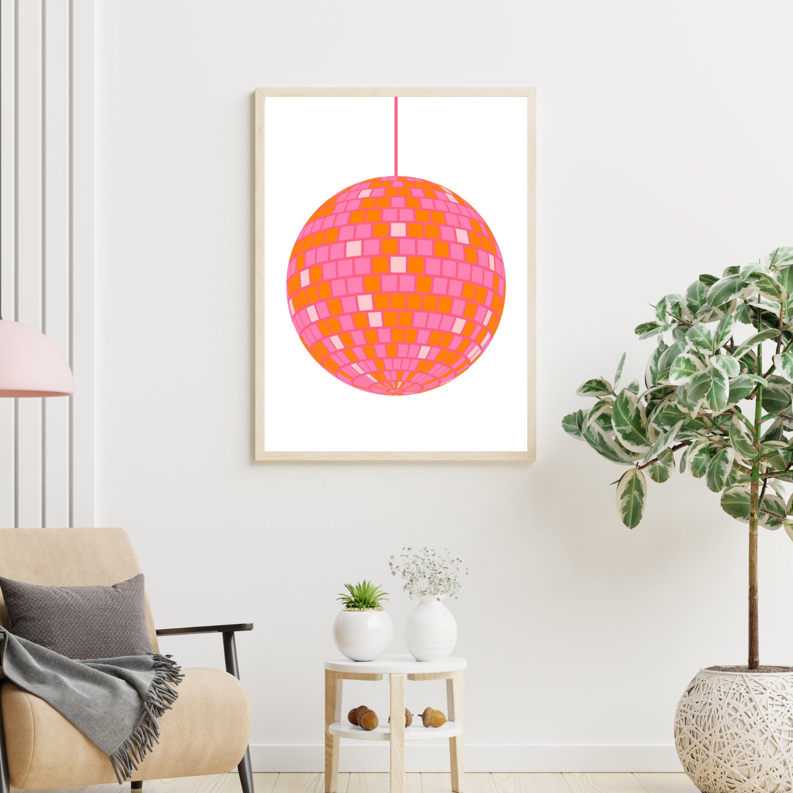 Disco Print Pink and Orange Wall Art Disco Ball Pink and - Etsy