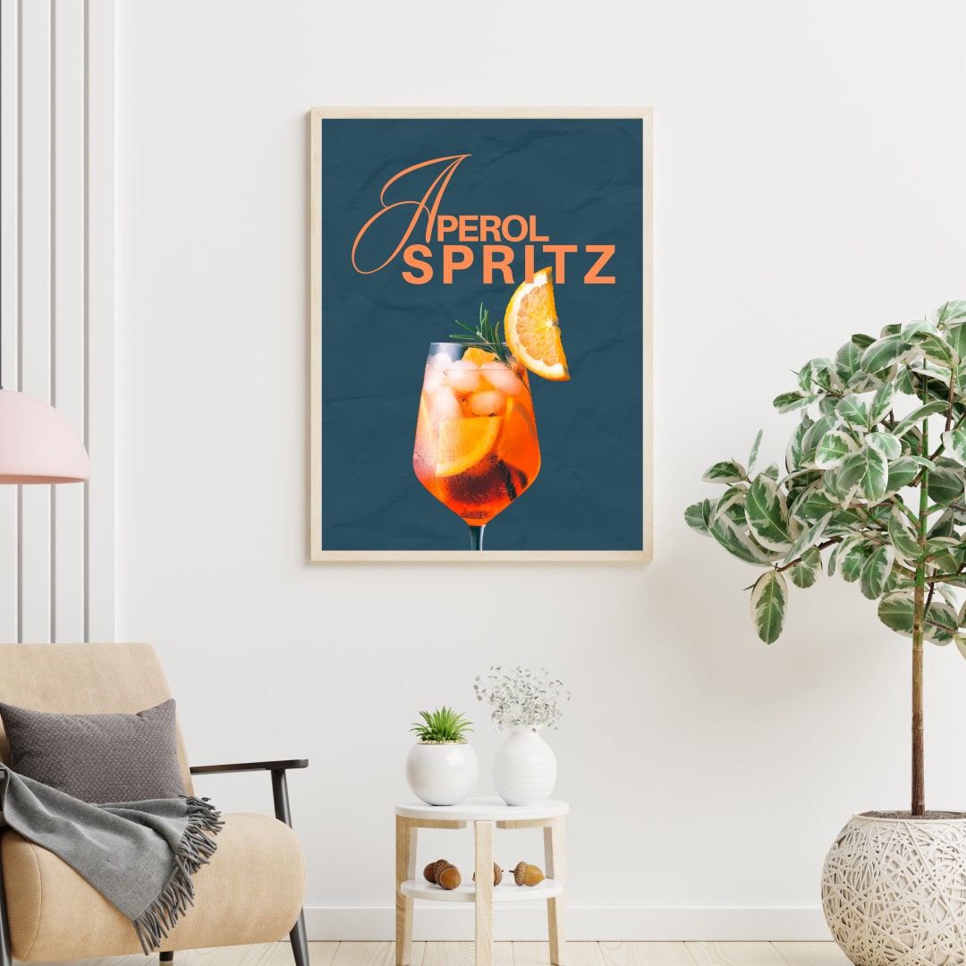 Aperol Spritz Poster, Bar Cart Art, Retro Cocktail Print, Drink Wall ...