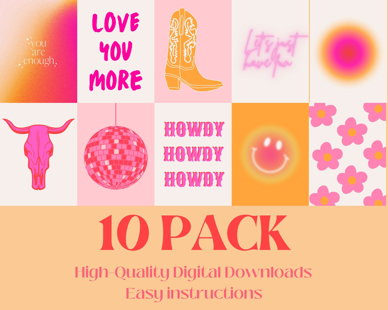 Pink Wall Collage Pack, Set of 10 Art Prints, Printable Wall Art, Pink ...