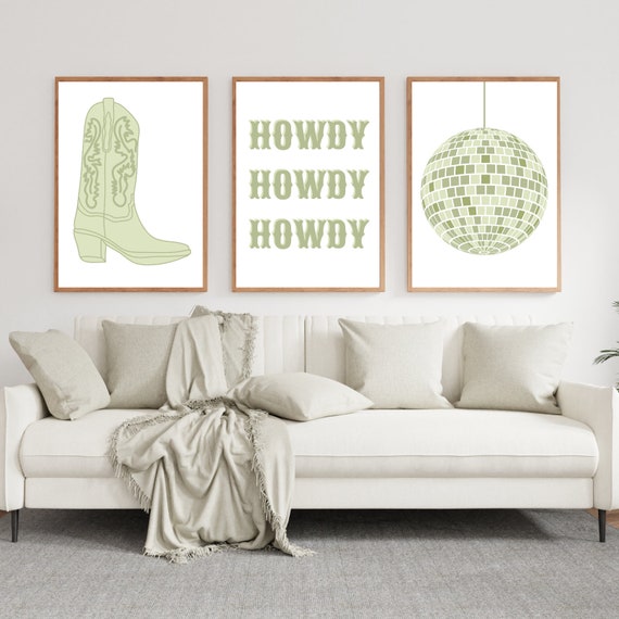 Sage Green Wall Art Set Howdy Print Disco Ball Sage Green - Etsy