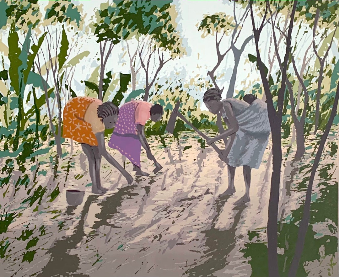 Enrica Marshall African Village Art, "tilling" Unframed 9" X 11 ...