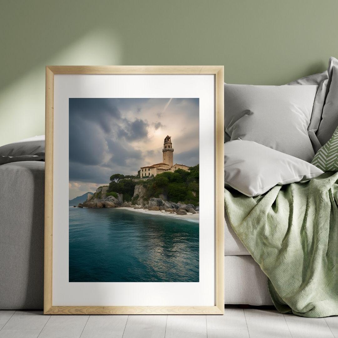 Seaside Church Wall Art | Moody Coastal Landscape Printable | Digital ...