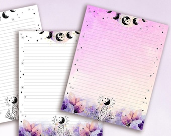 Witchy Colourful Printable Writing Paper / A4 / 8.5x11, Goth Moon ...