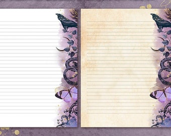 Vintage Wood Witch 3 Printable Stationery Paper, A4 / 8.5x11, Botanical ...