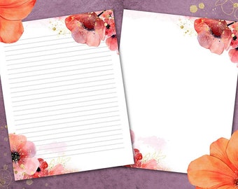 Purple Flowers Printable Writing Paper, A4 / 8.5x11, Floral Watercolour ...