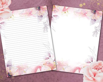 Purple Flowers Printable Writing Paper A4 / 8.5x11 Floral - Etsy