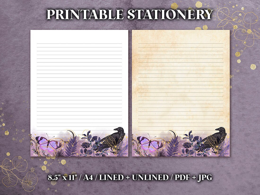 Purple Vintage Wood Witch 6 Printable Stationery Paper, A4 / 8.5x11 ...