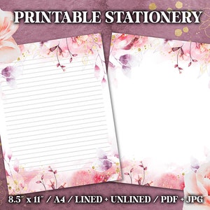 Pink Delicate Flowers 2 Printable Writing Paper, A4/8.5x11, Floral ...