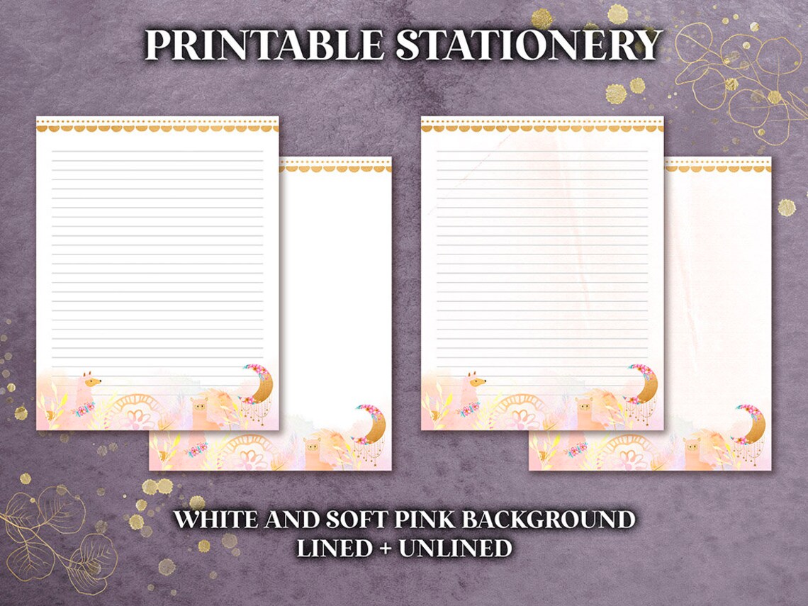 Pastel Llama 6 Printable Stationery Paper Set A4 / 8.5x11 - Etsy