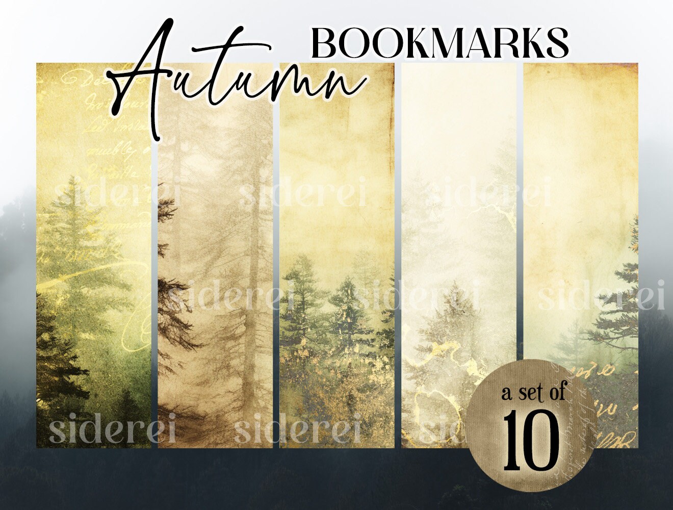 Printable Autumn Fall Bookmarks SET #3 TREES | Size A4 Instant Digital ...