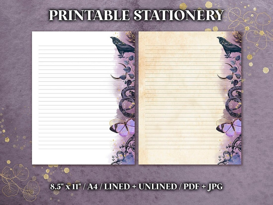 Purple Vintage Wood Witch 5 Printable Stationery Paper, A4 / 8.5x11 ...