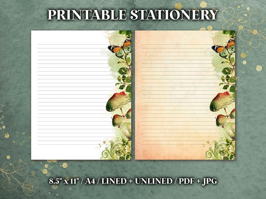 Vintage Wood Witch 2 Printable Stationery Paper, A4 / 8.5x11, Botanical ...