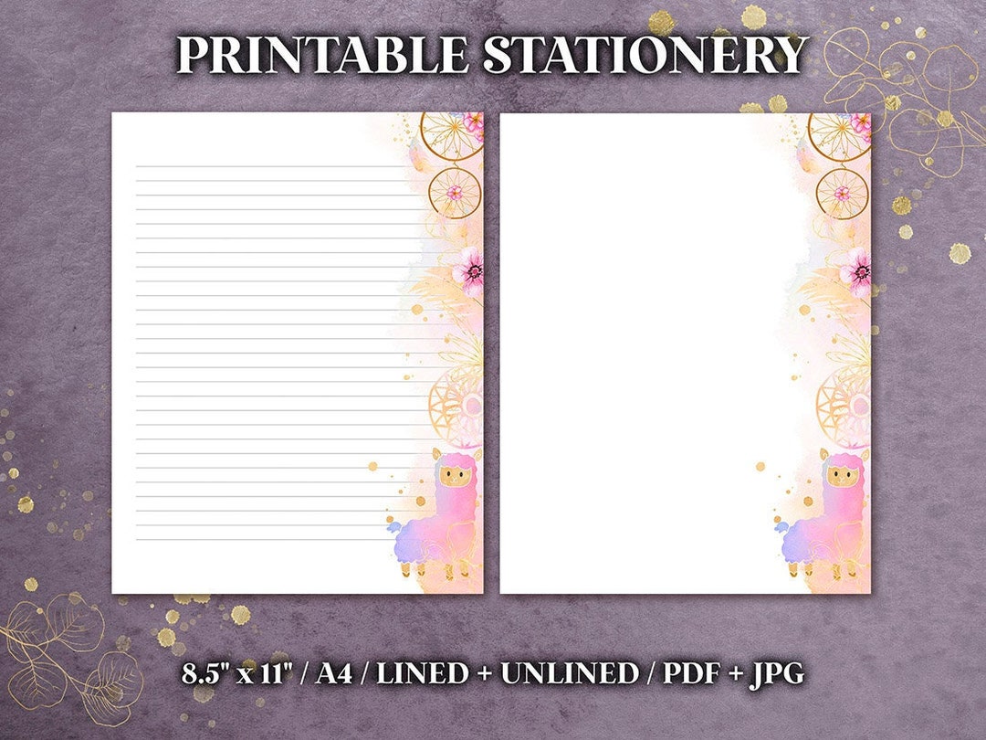 Pastel Llama 1 Printable Stationery Paper Set, A4 / 8.5x11, Pastel Boho ...