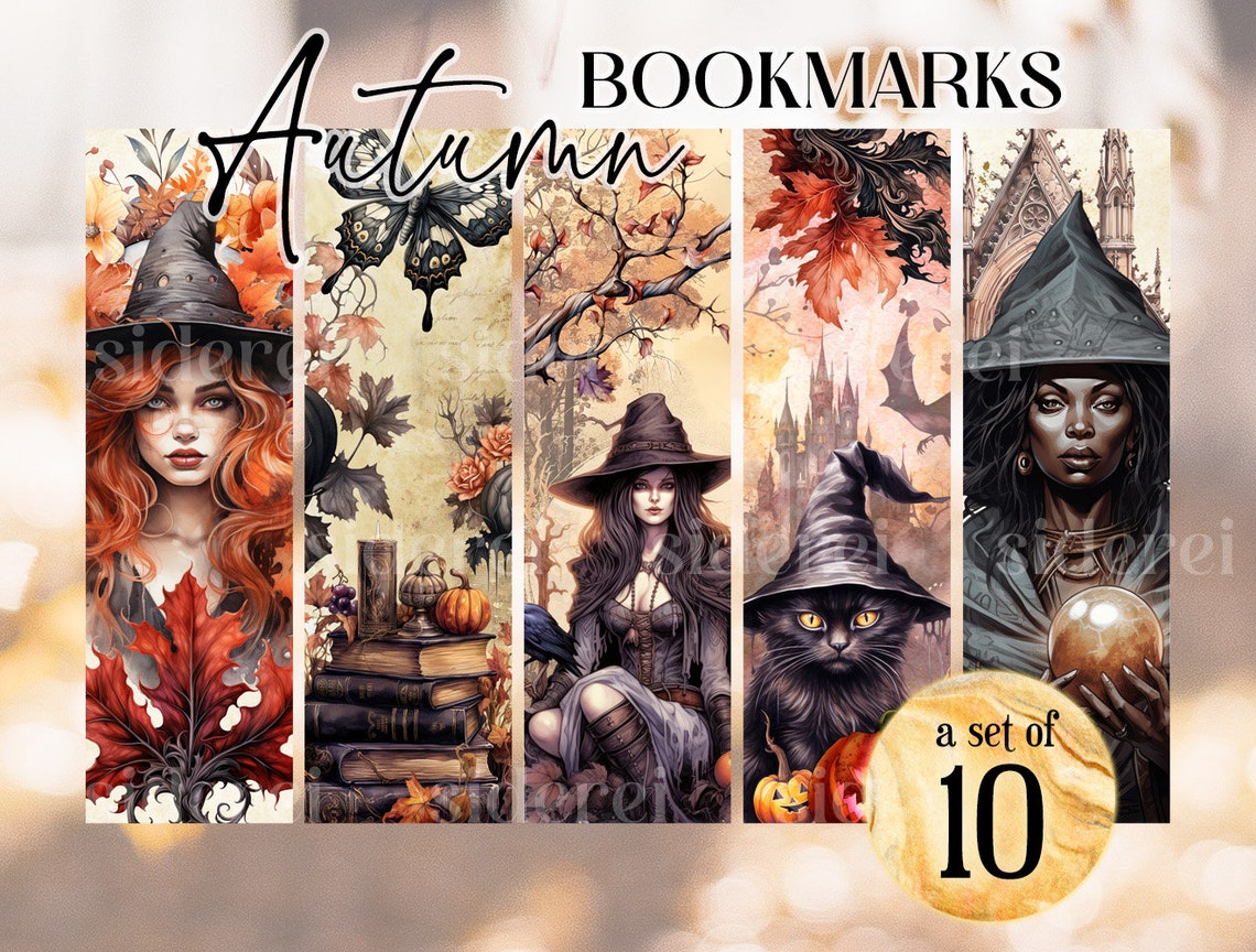 Printable Autumn Fall Bookmarks SET #3 WITCH | Size A4 Instant Digital ...