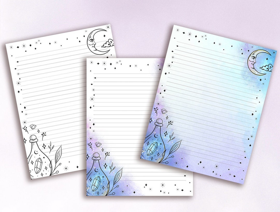 Witchy Colourful Printable Writing Paper / A4 / 8.5x11, Goth Moon ...