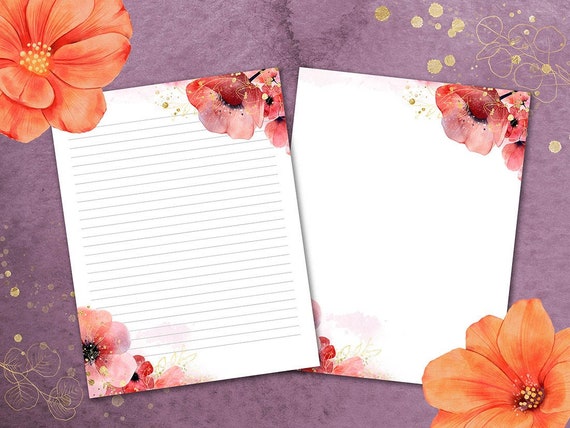 Red Flowers Printable Writing Paper A4 / 8.5x11 Floral - Etsy