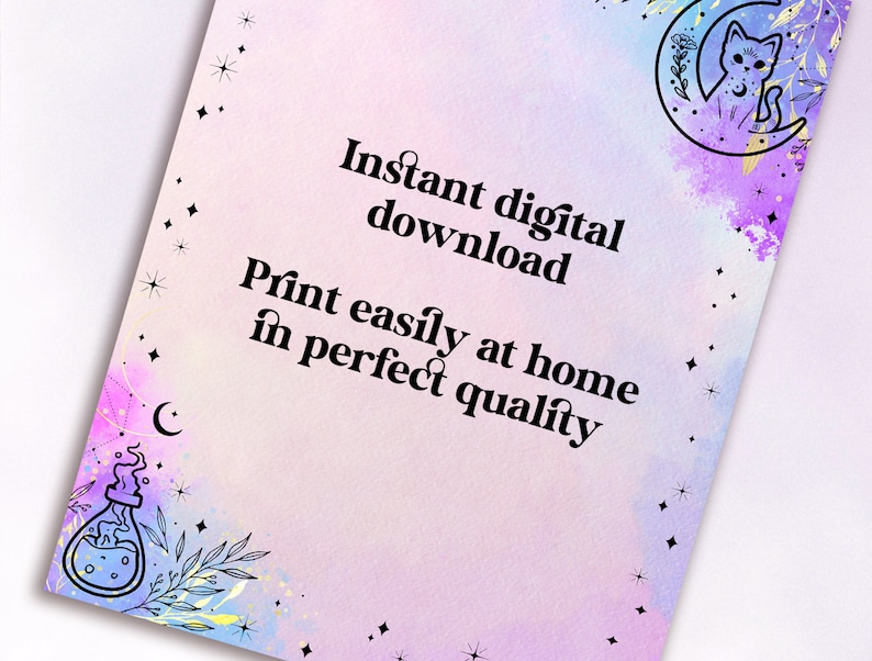 Witchy Colourful Printable Writing Paper / A4 / 8.5x11, Goth Magic Cat ...