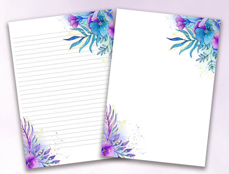 Purple Blue Summer Flowers Writing Paper A4 / 8.5x11 Cute - Etsy