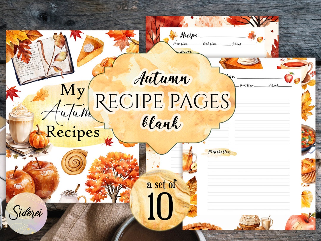 Fall Autumn Recipe Journal Cards | Printable Blank Recipe Pages | A4 ...