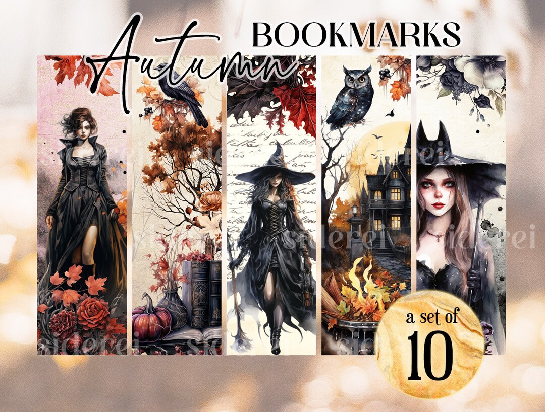 Printable Autumn Fall Bookmarks SET #3 WITCH | Size A4 Instant Digital ...