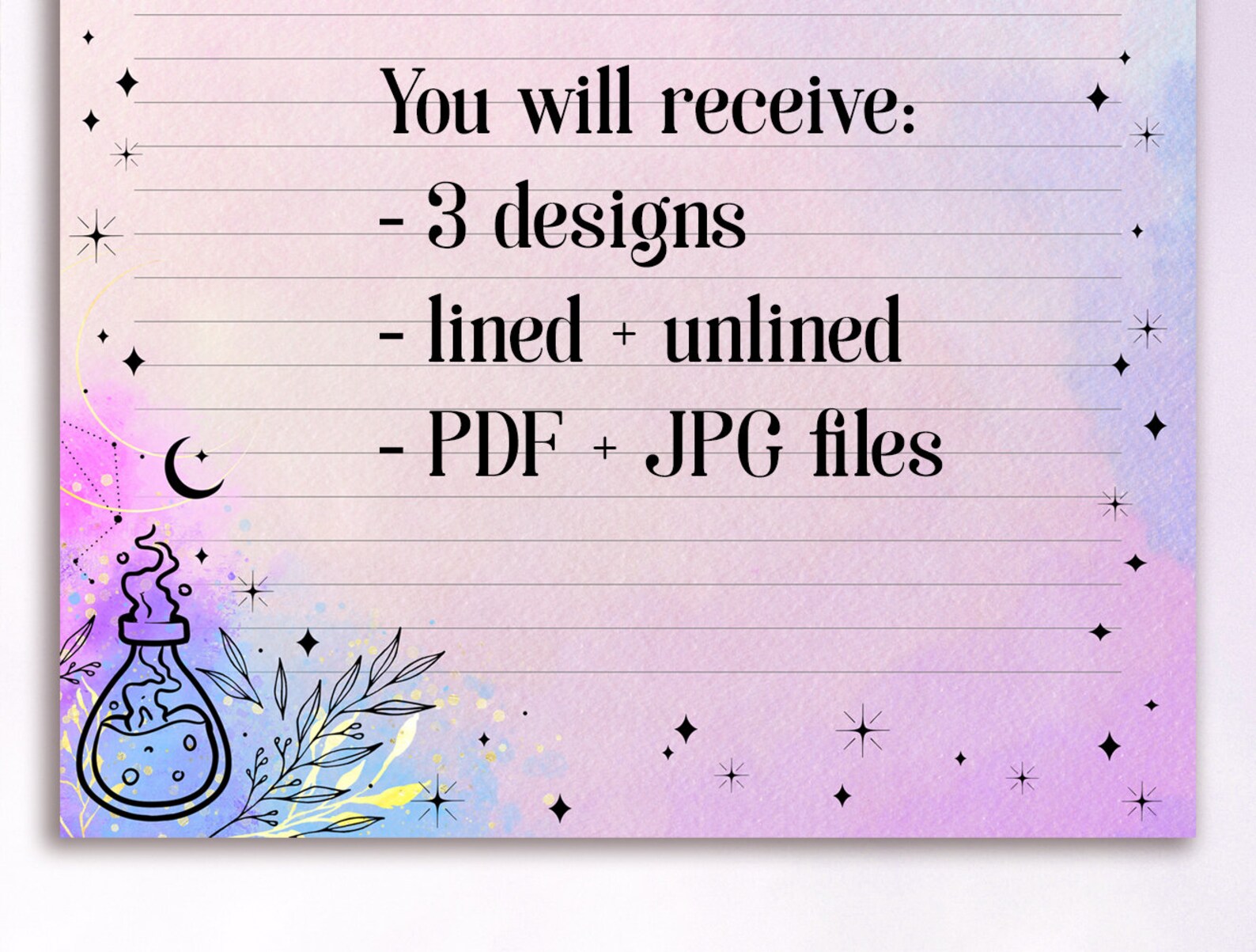 Witchy Colourful Printable Writing Paper / A4 / 8.5x11, Goth Magic Cat ...