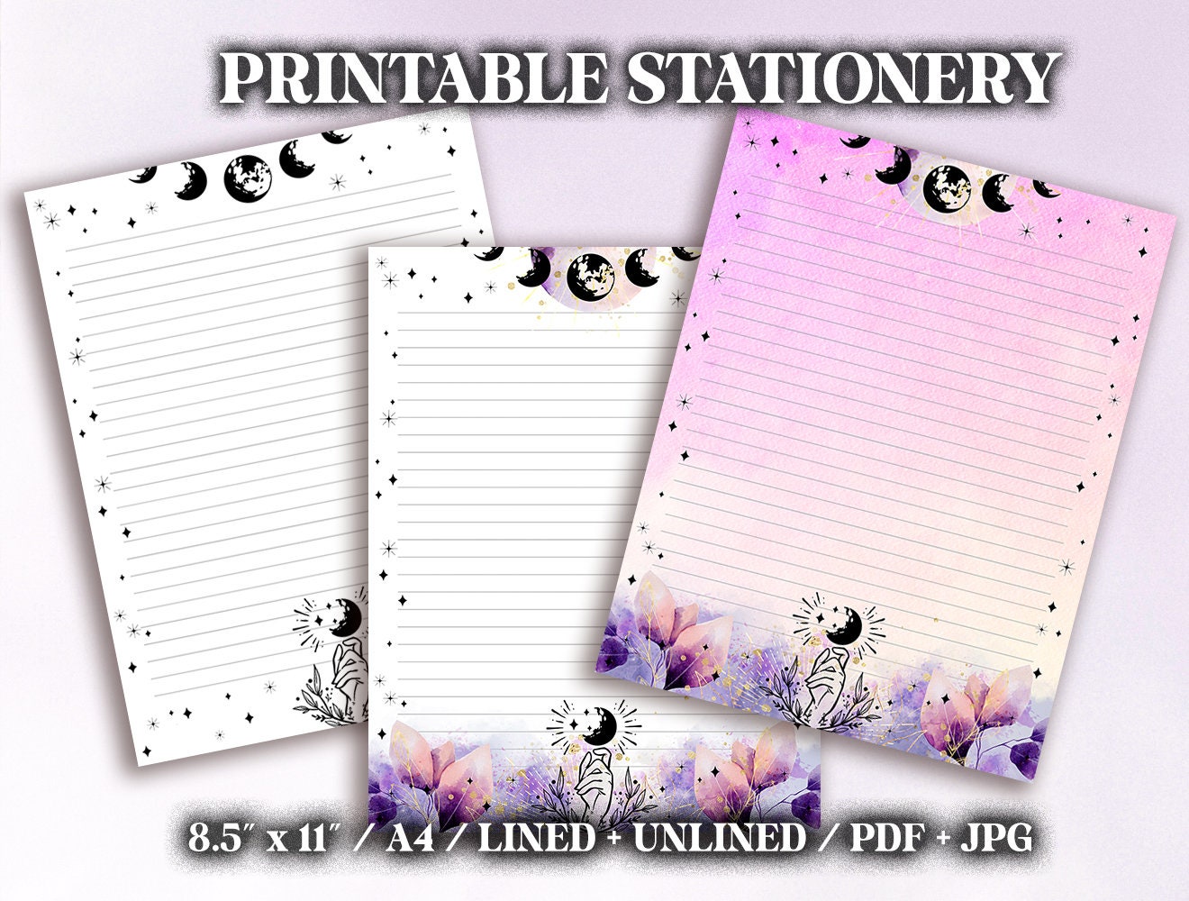 Witchy Colourful Printable Writing Paper / A4 / 8.5x11, Goth Magic Moon ...