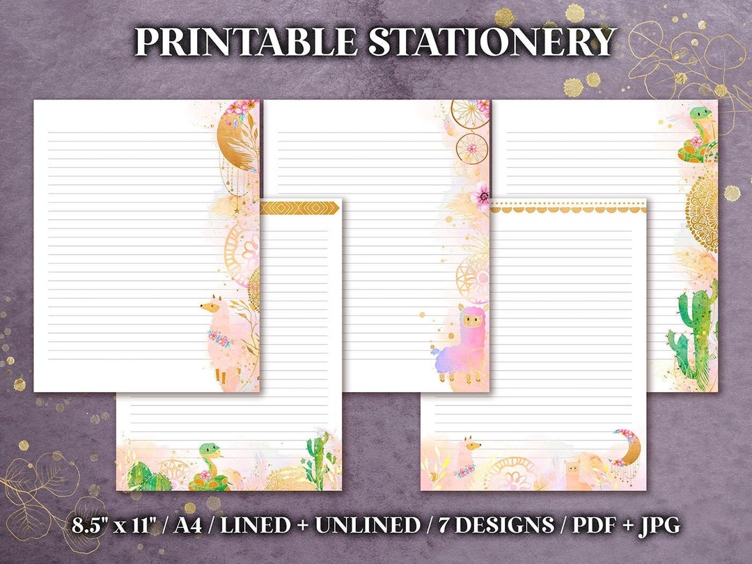 Pastel Llama 7 Designs Printable Stationery Paper Set, A4 / 8.5x11 ...