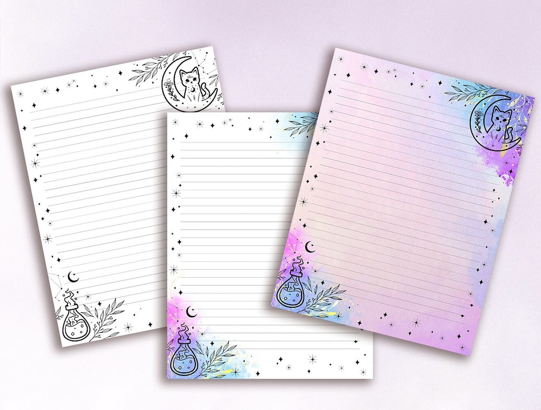 Witchy Colourful Printable Writing Paper / A4 / 8.5x11, Goth Magic Cat ...