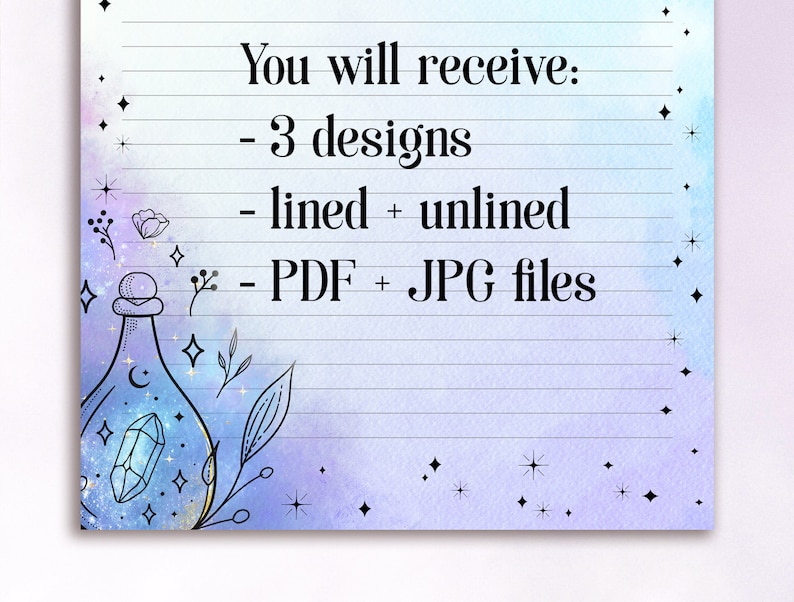 Witchy Colourful Printable Writing Paper / A4 / 8.5x11, Goth Moon ...