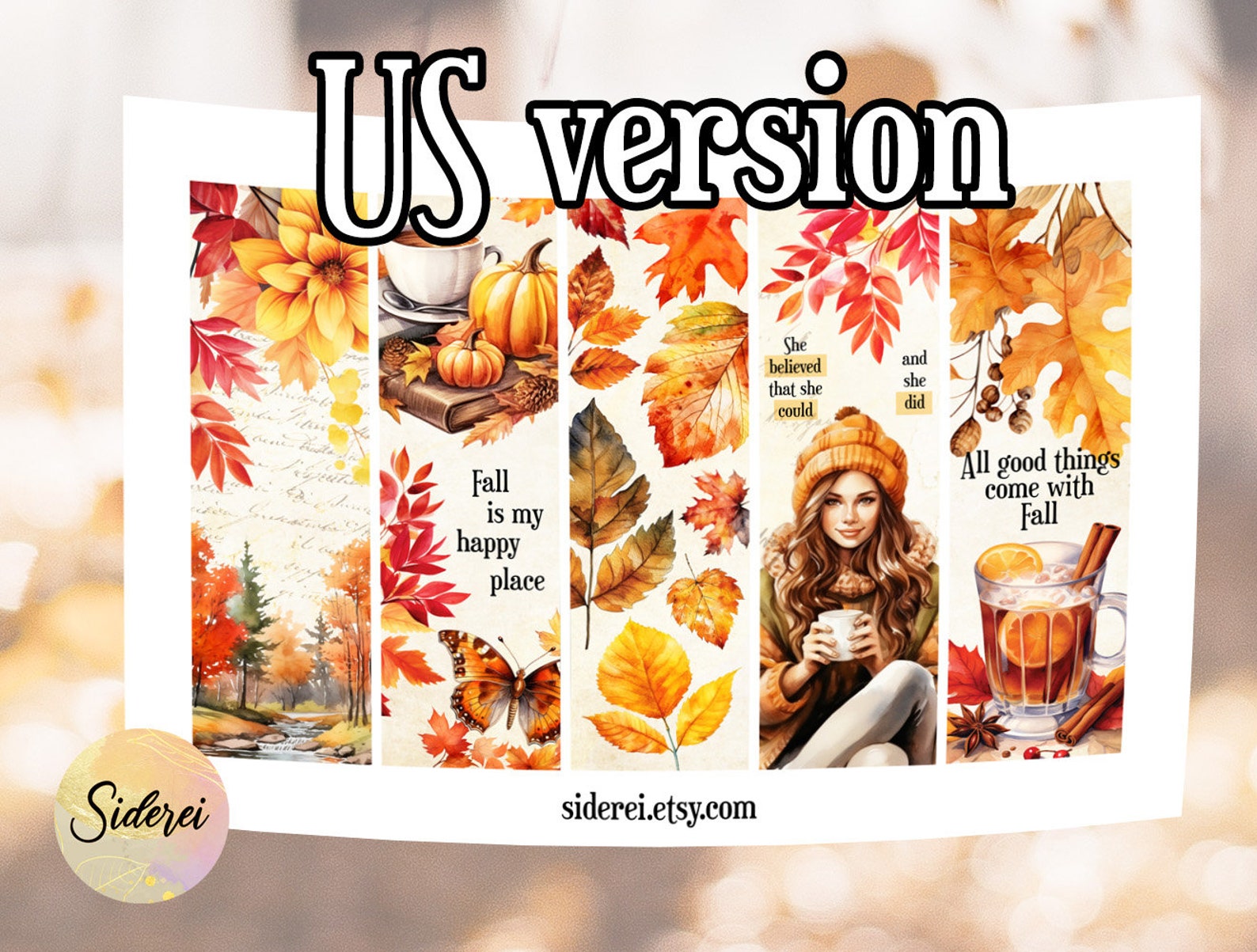 Printable Autumn Fall Bookmarks SET #1 | UK-US Version | Size A4 ...