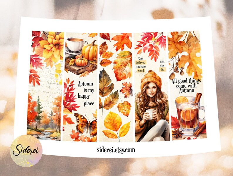Printable Autumn Fall Bookmarks SET #1 | UK-US Version | Size A4 ...