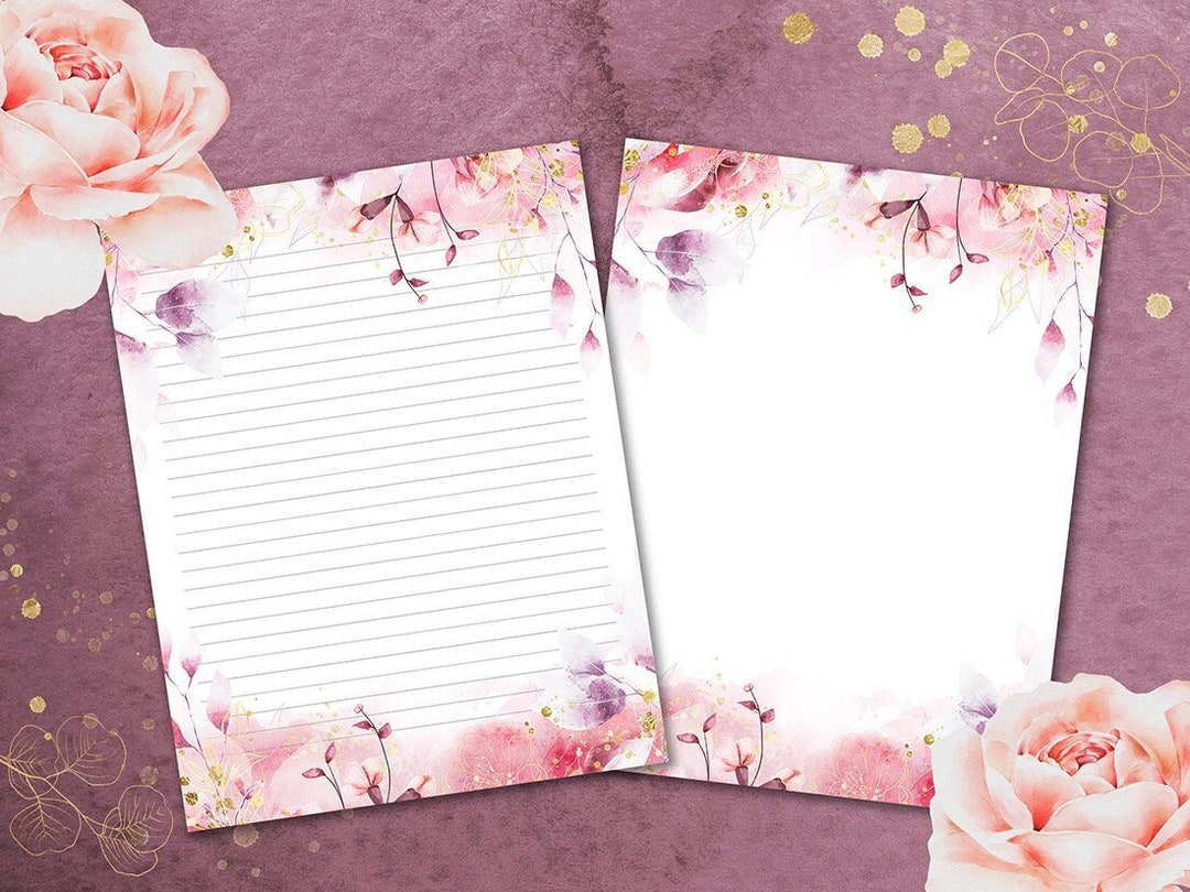 Pink Delicate Flowers 2 Printable Writing Paper, A4/8.5x11, Floral ...