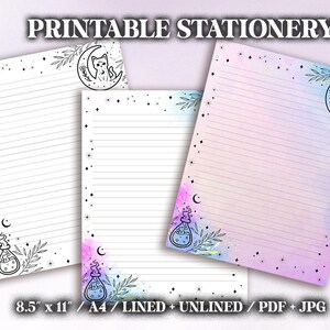 Witchy Colourful Printable Writing Paper / A4 / 8.5x11, Goth Magic Cat ...