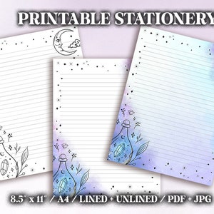 Witchy Colourful Printable Writing Paper / A4 / 8.5x11, Goth Moon ...