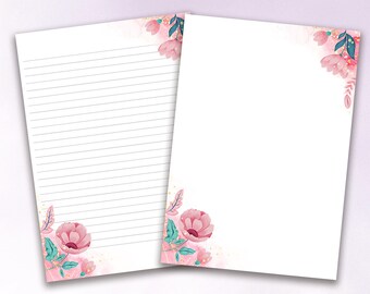 Purple Flowers Printable Writing Paper, A4 / 8.5x11, Floral Watercolour ...