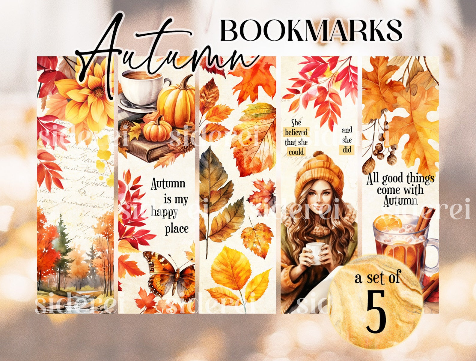 Printable Autumn Fall Bookmarks SET #1 | UK-US Version | Size A4 ...