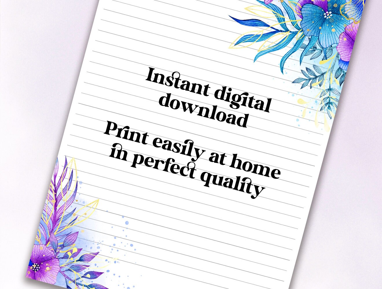 Purple Blue Summer Flowers Writing Paper A4 / 8.5x11 Cute - Etsy