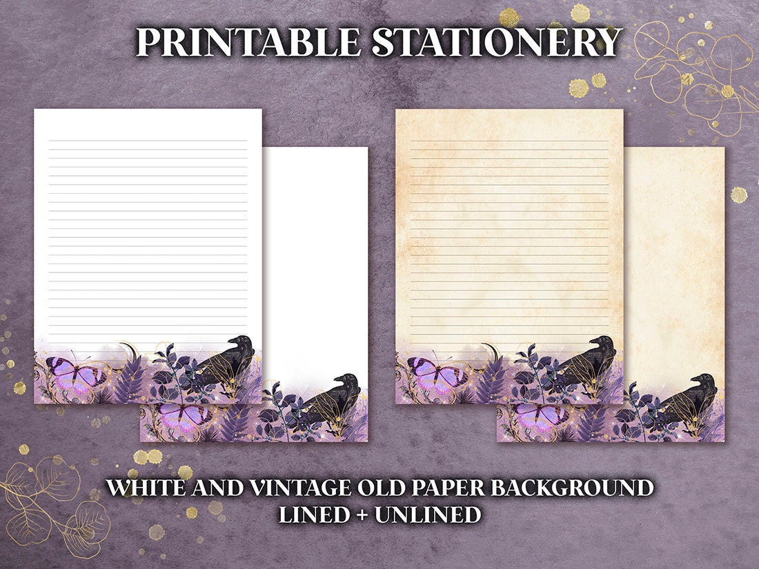 Purple Vintage Wood Witch 6 Printable Stationery Paper, A4 / 8.5x11 ...