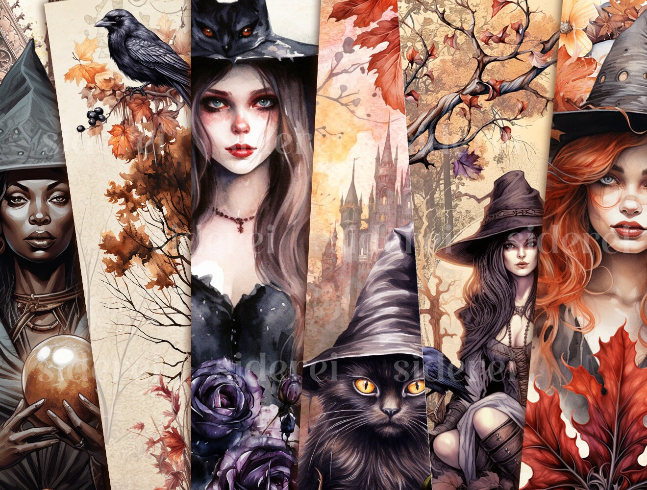 Printable Autumn Fall Bookmarks SET #3 WITCH | Size A4 Instant Digital ...