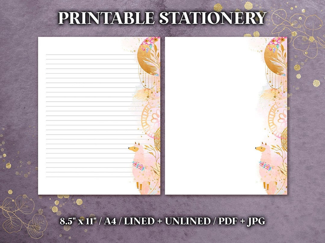 Pastel Llama 3 Printable Stationery Paper Set, A4 / 8.5x11, Pastel Boho ...