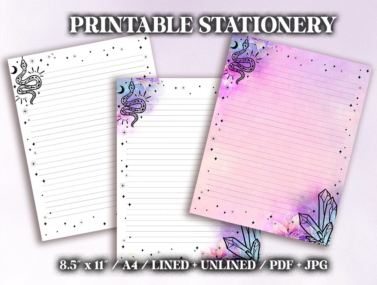 Witchy Colourful Printable Writing Paper / A4 / 8.5x11, Goth Magic ...