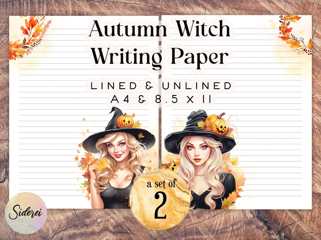Autumn Witch Writing Paper SET #1 | A4 & 8.5 X 11 | Fall Letter Writing ...