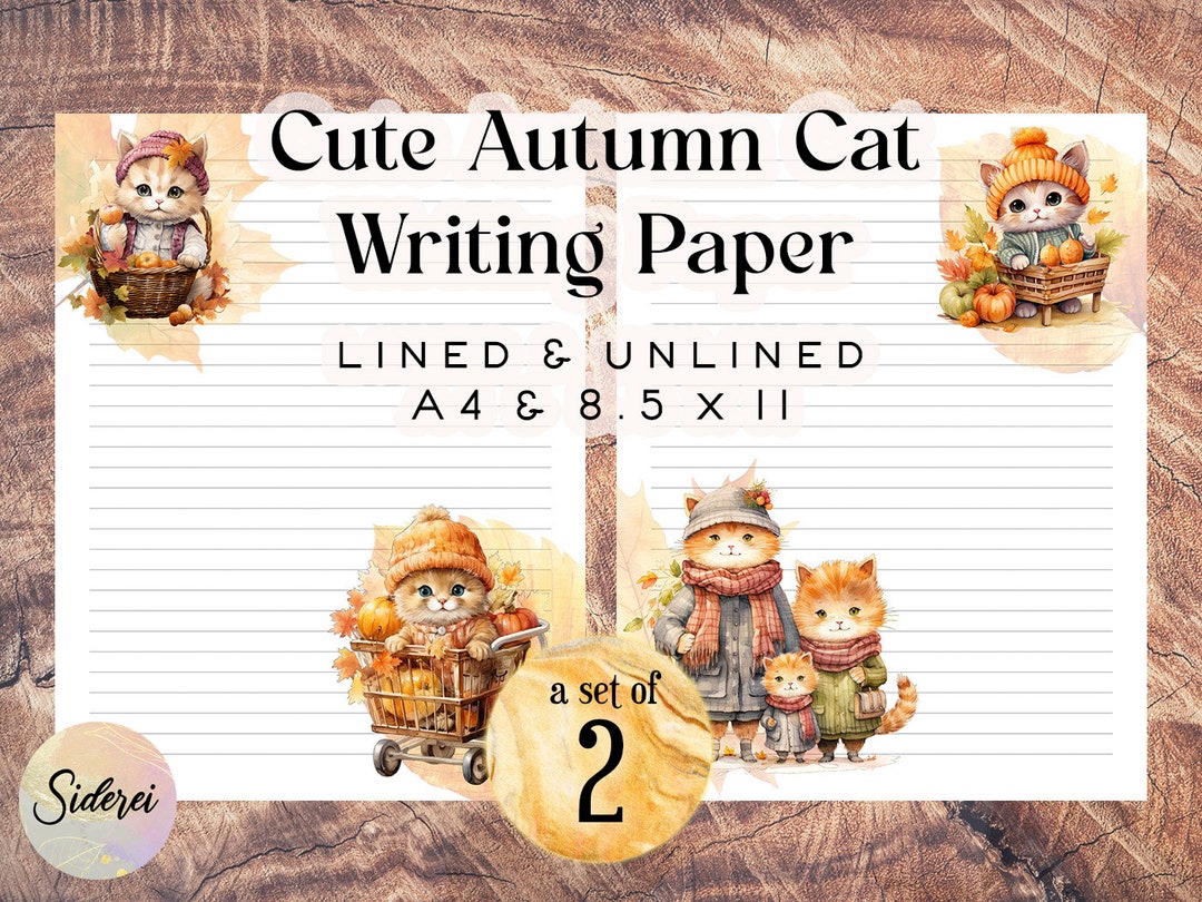 Cute Autumn Cat Writing Paper SET #3 | A4 & 8.5 X 11 | Fall Letter ...