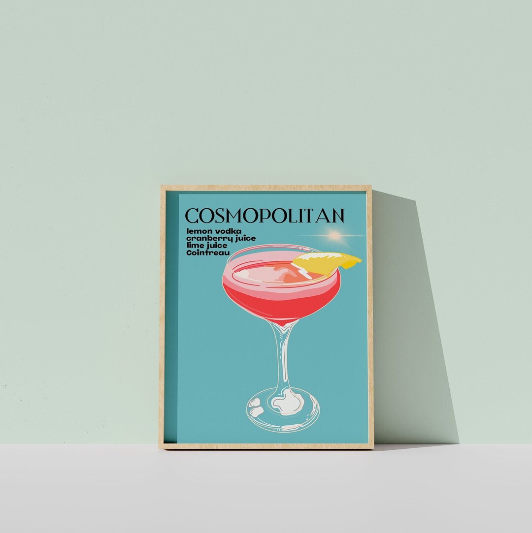 Cosmopolitan Bar Cart Art Digital Doodle Summer Cocktail - Etsy