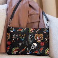 American Traditional Tattoo Style Leather UFO Abduction Crossbody Purse ...