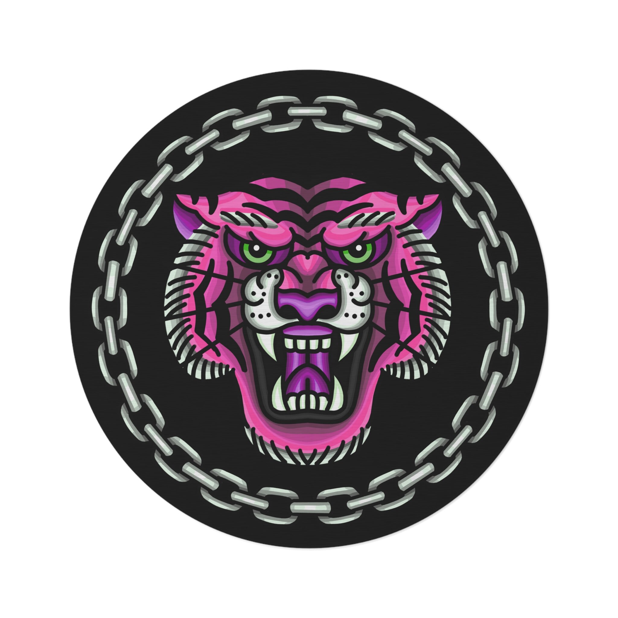 Traditional Pink Tiger Tattoo Round Rug Tiger Rug Tiger - Etsy