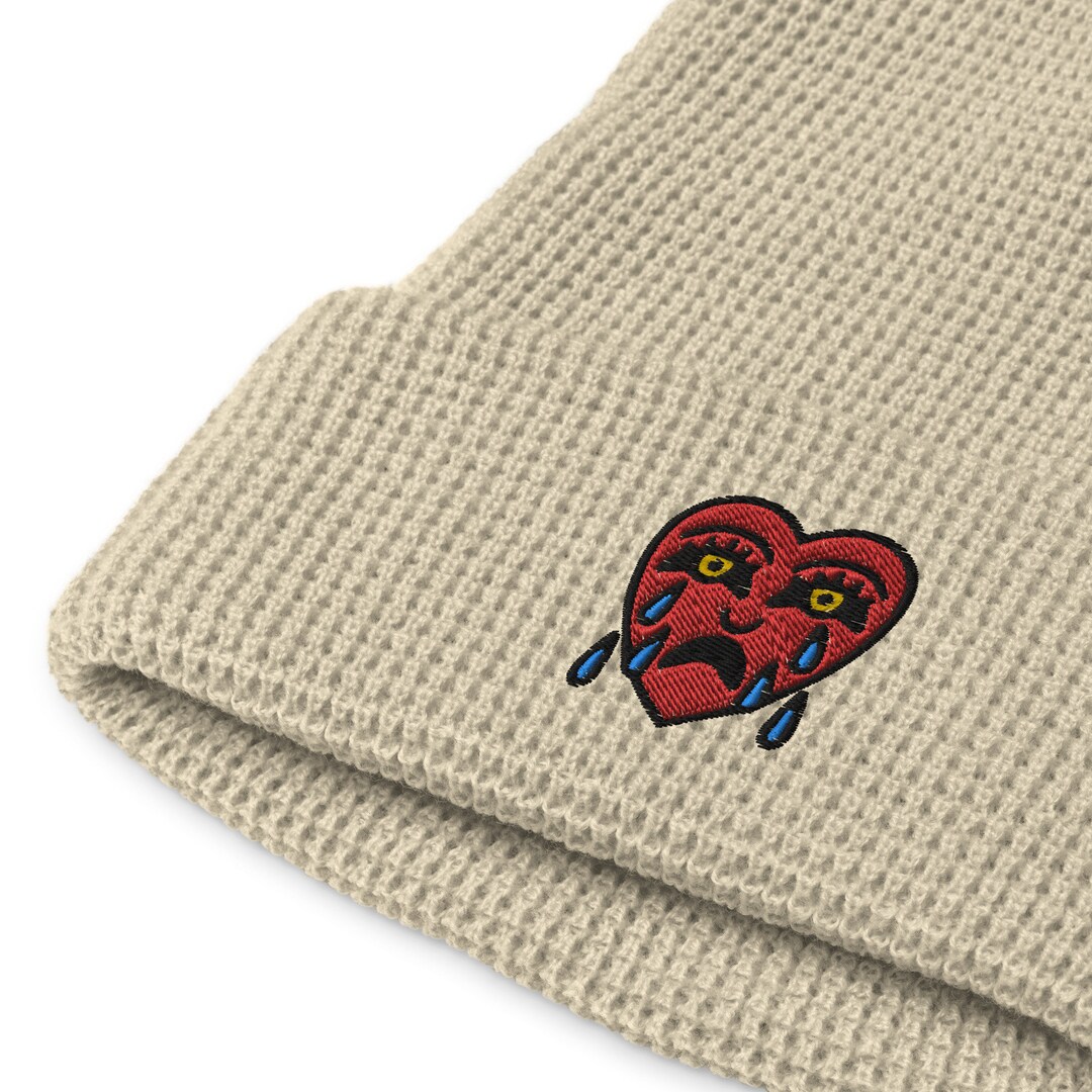 Crying Heart Embroidered Waffle Beanie - Etsy